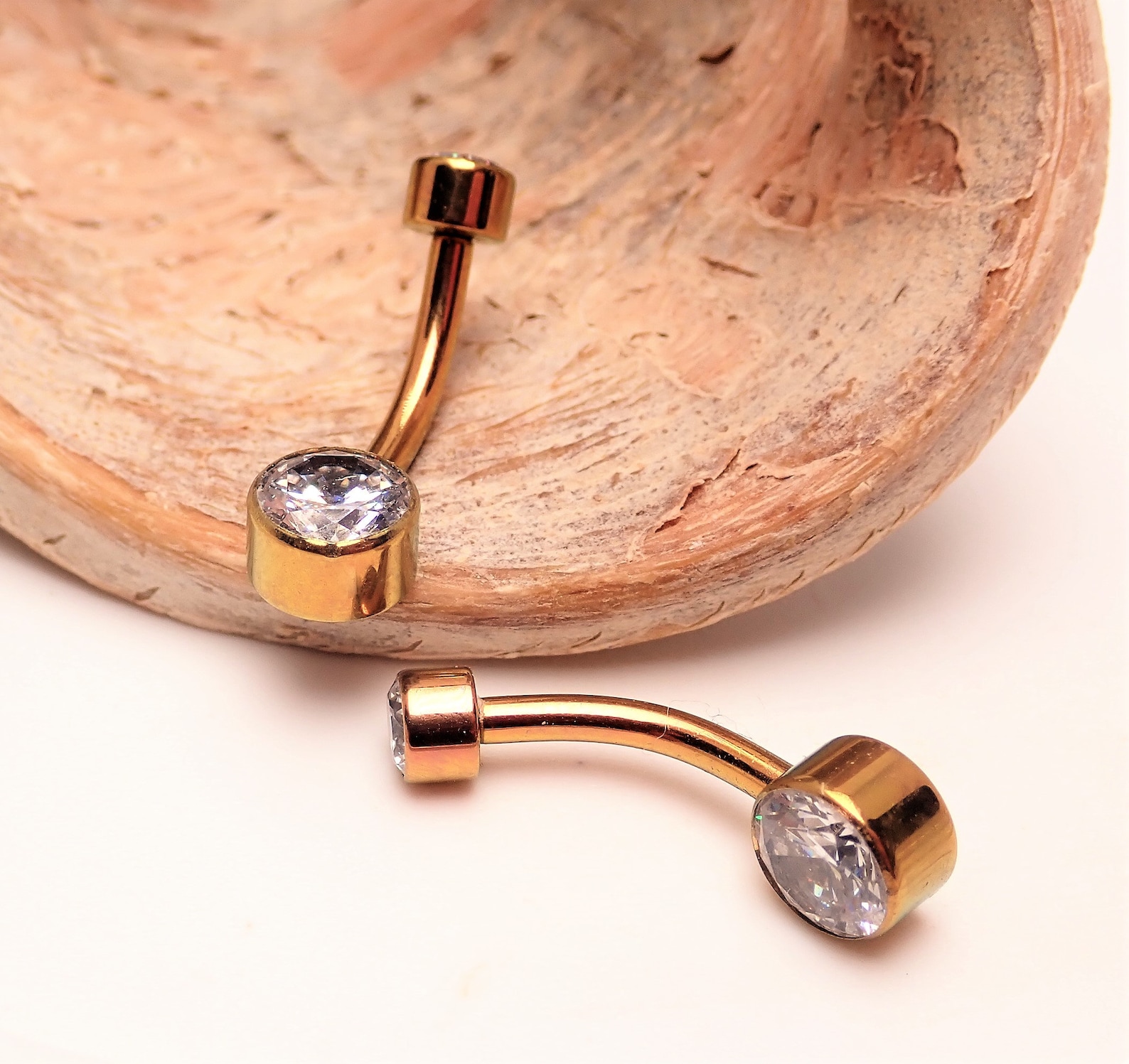 Rose Gold Titanium Belly Ring, Crystal Navel Barbell, 14g - Etsy