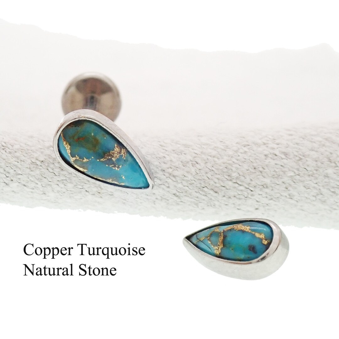 Copper Turquoise Natural Stone Implant Titanium Flatback 18g, 16g,14g ...