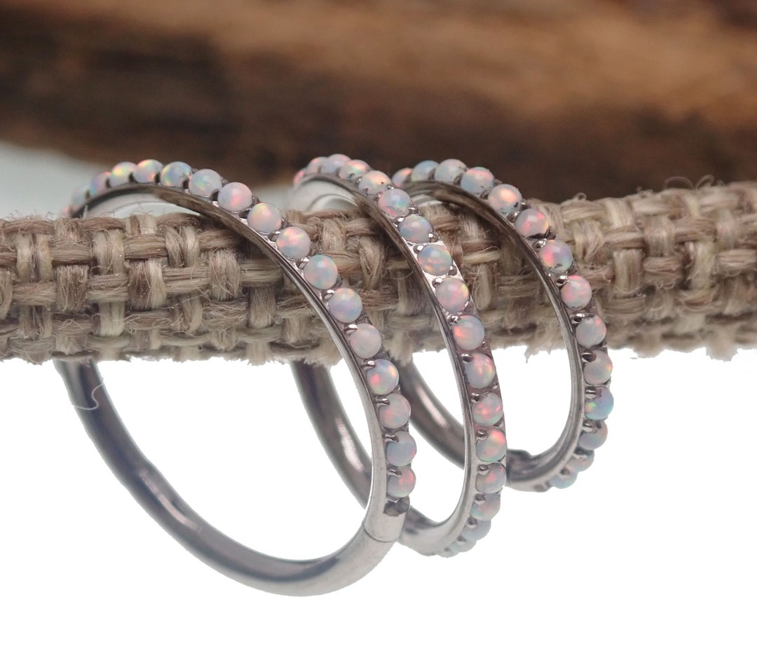 16G • White Fire Opal Clicker •hinged Clicker Hoop • Opal Color ...