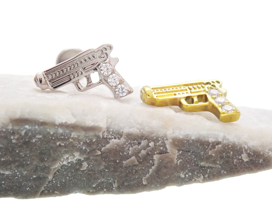 Internally Threaded Gun With CZ , Implant Titanium Flatback Piercing ...