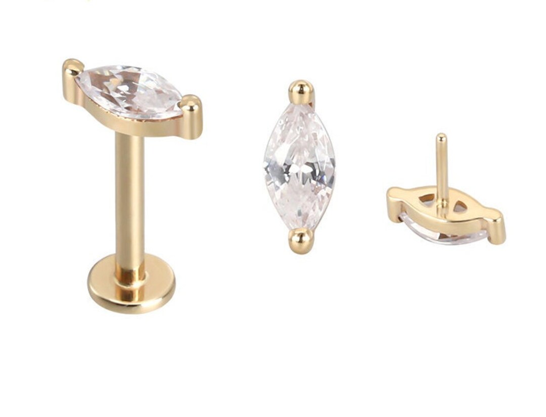 14K Threadless Push Pin Rectangle , Flat Back is Titanium ,ideal for ...