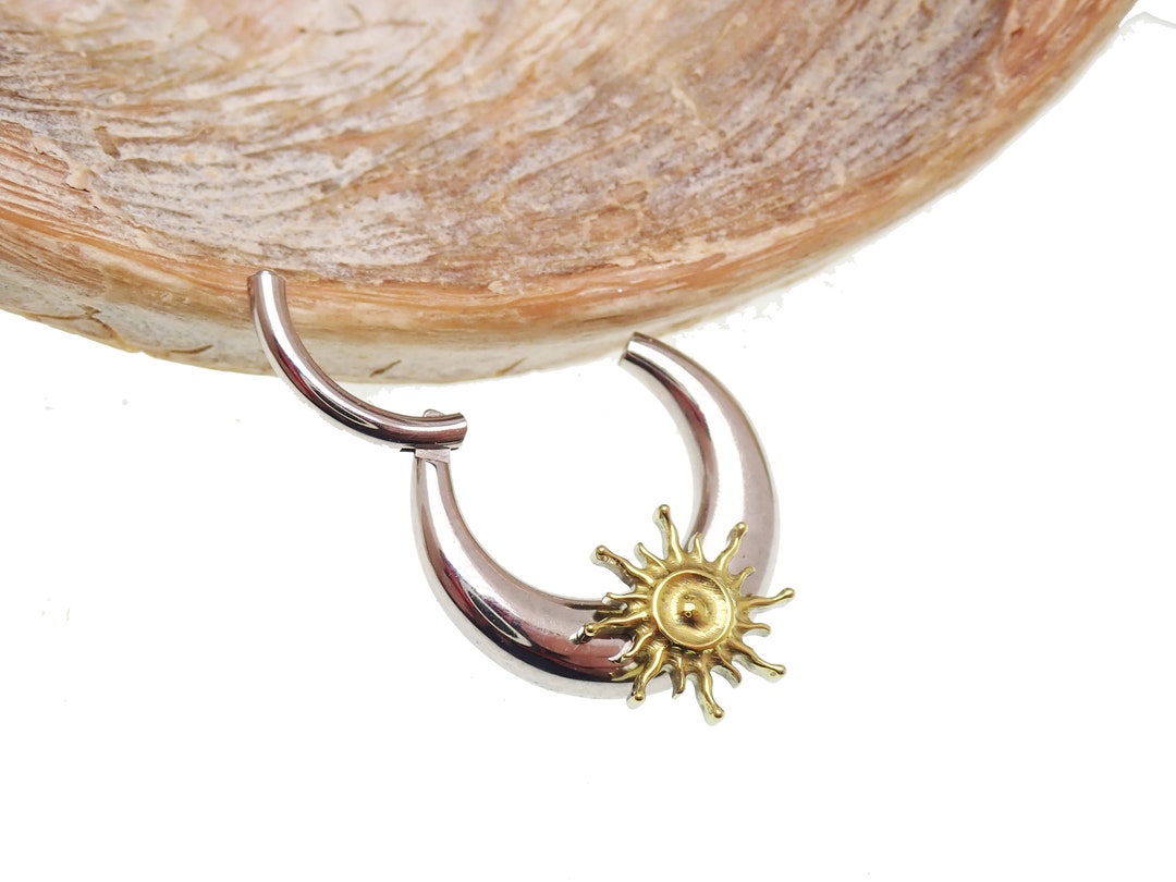 14G /16G Implant Titanium Hinged Seamless Clicker With Gold Sun Septum ...