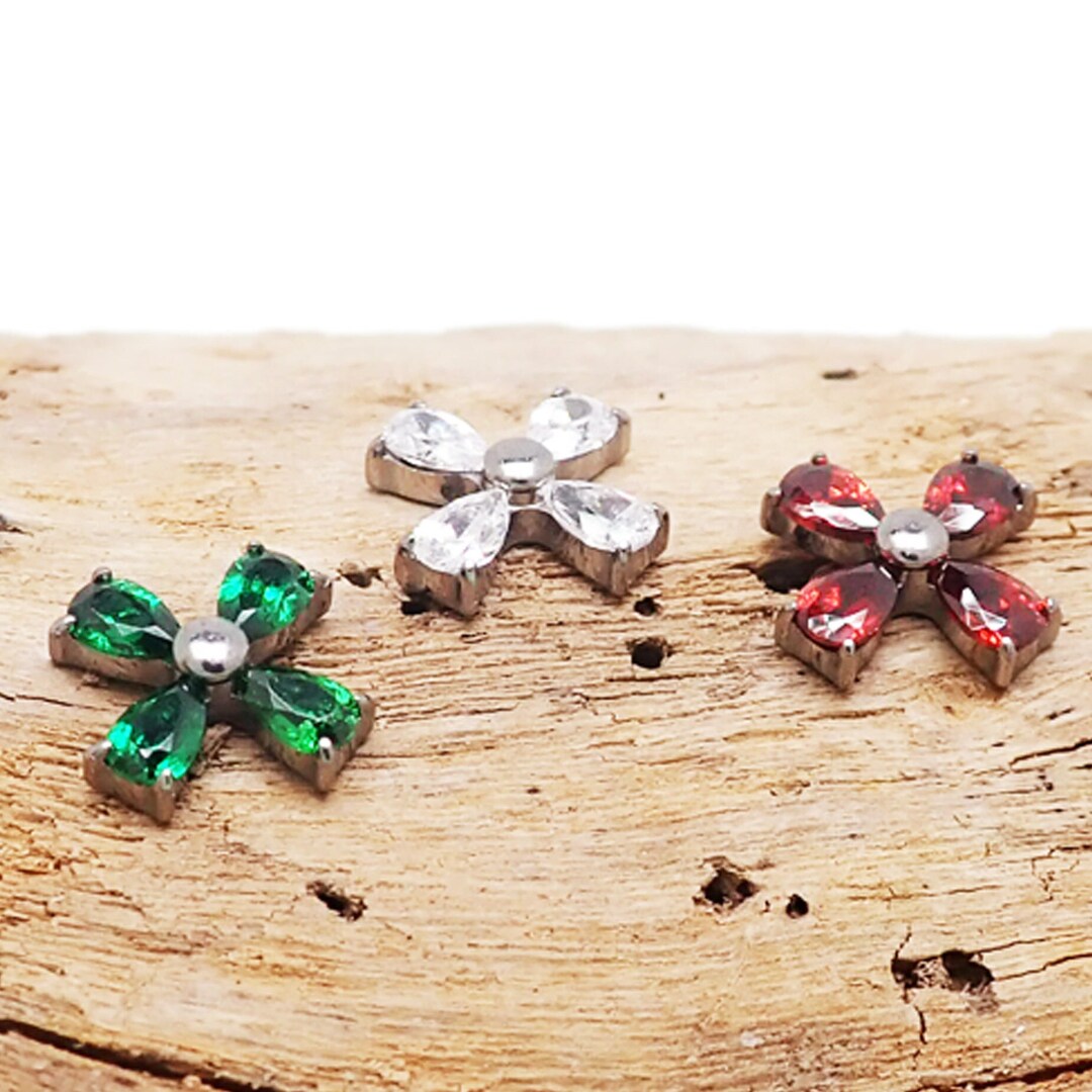 CZ Flower Titanium Flatback Piercing: Helix, Cartilage, Lobe (14g-18g ...