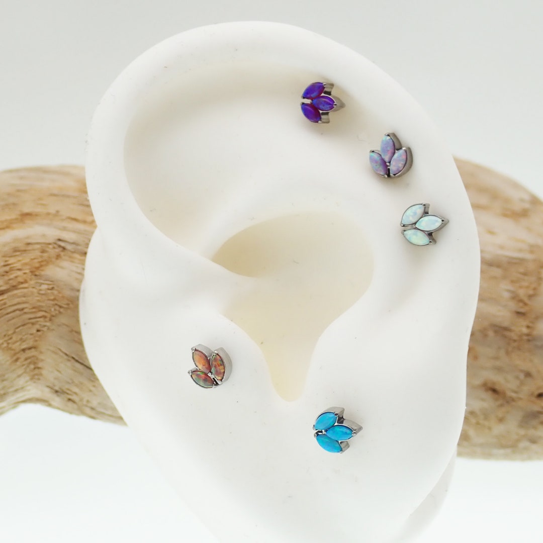 Implant Titanium Push Fit Threadless Mini Crown Fire Opal Piercing. 20g ...