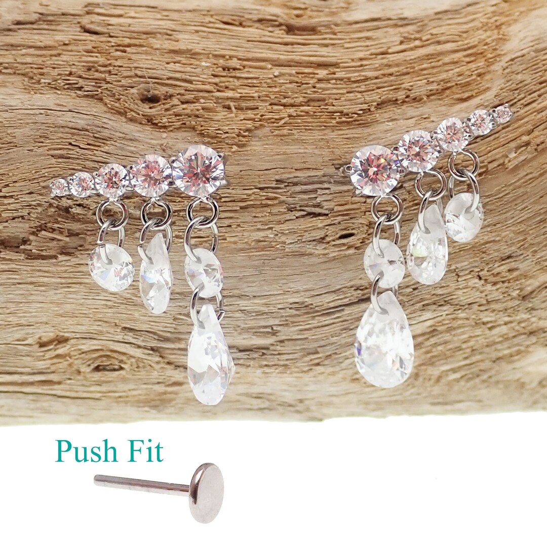 Dangle CZ & Crystal Implant Titanium Push Fit Threadless Flatback ...