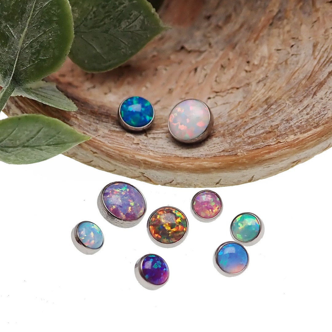 16G Implant Grade Titanium Internally Threaded Flat Tops Lab Fire Opal ...