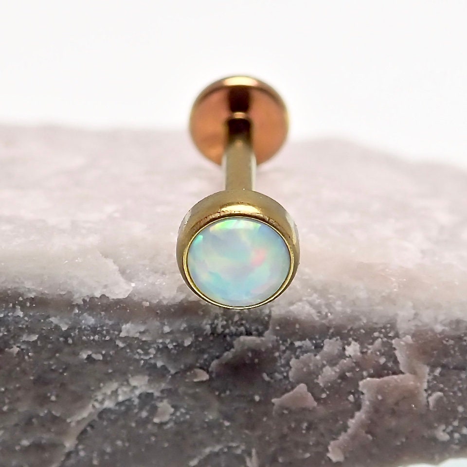 Rose Gold Titanium Opal Lip Ring, Internally Threaded (14g) - Etsy