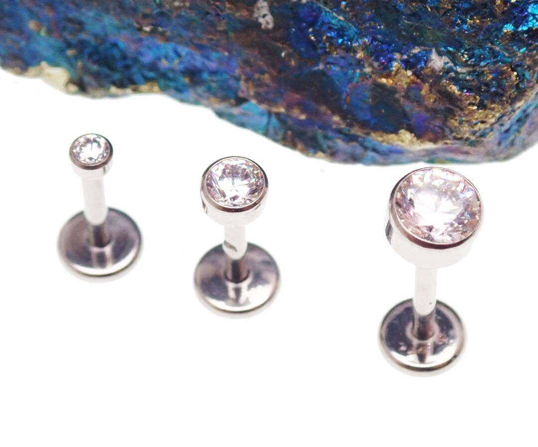 Cubic Zirconia Titanium Threadless Labret, Flat Back, Push Fit - Etsy