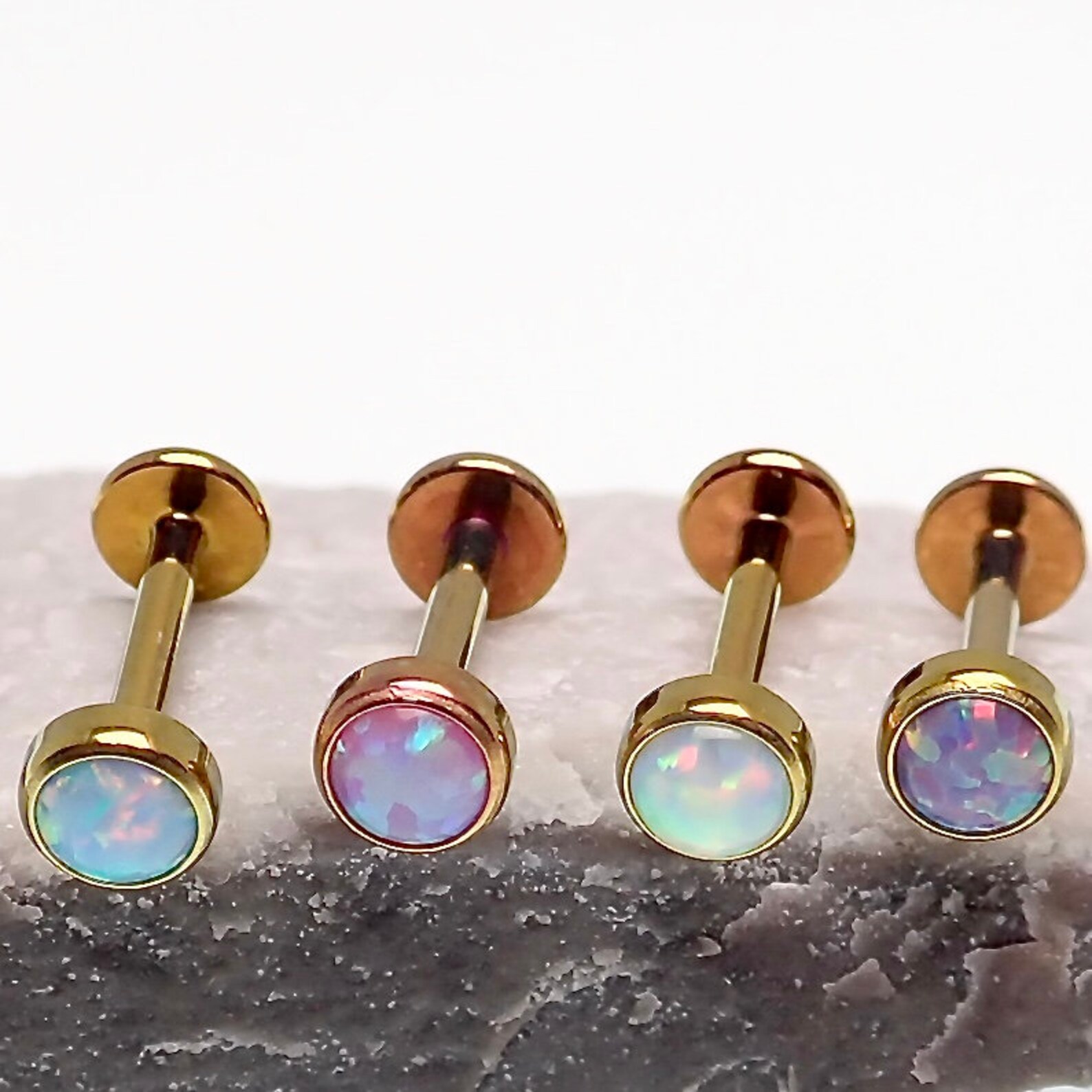 Rose Gold Titanium Opal Lip Ring, Internally Threaded (14g) - Etsy