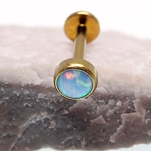 14g Rose Gold Titanium Internally Threaded Flat Opal Top Lip Ring ...