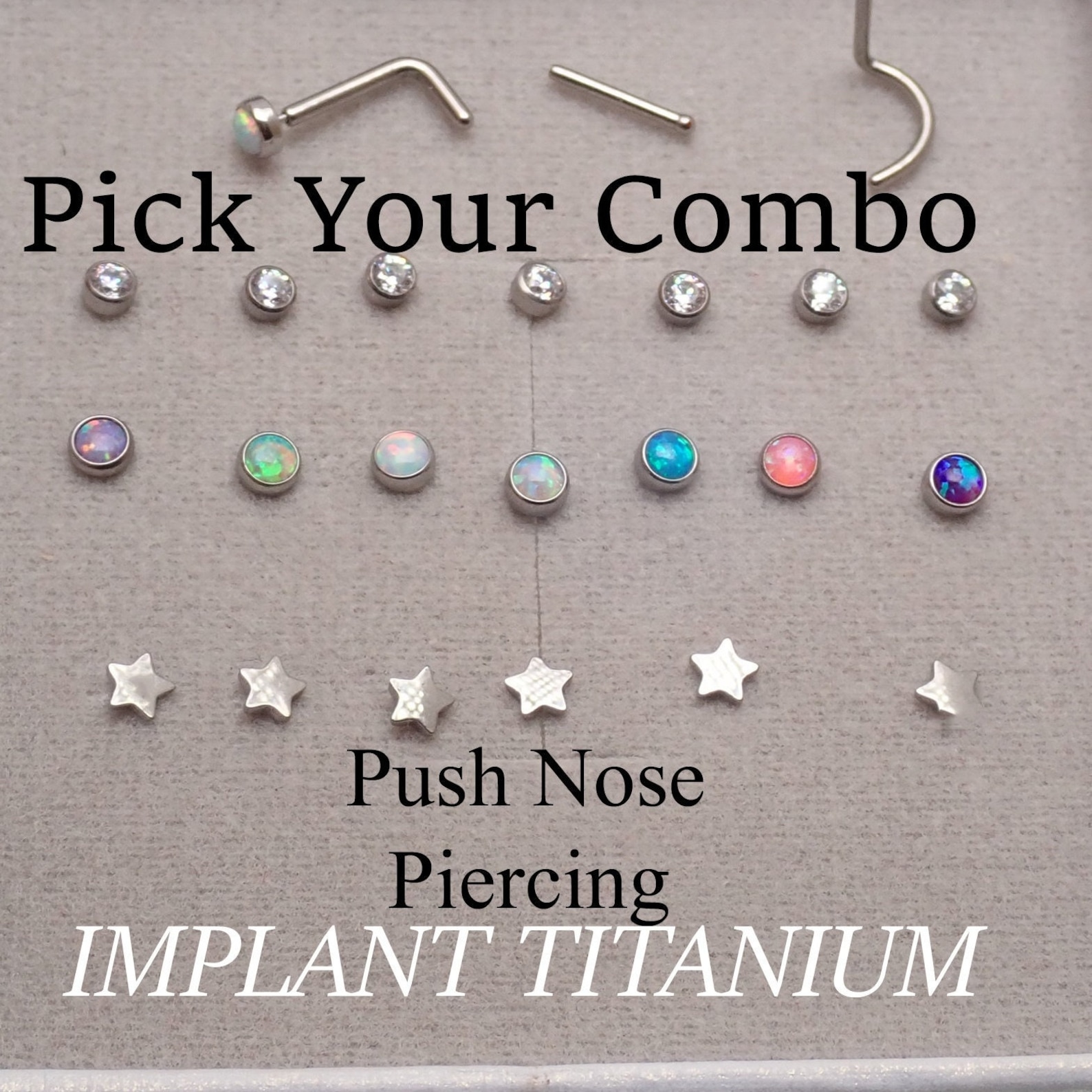 Implant Titanium Push in Threadless Nose Set ,L Bend Nose Stud ...
