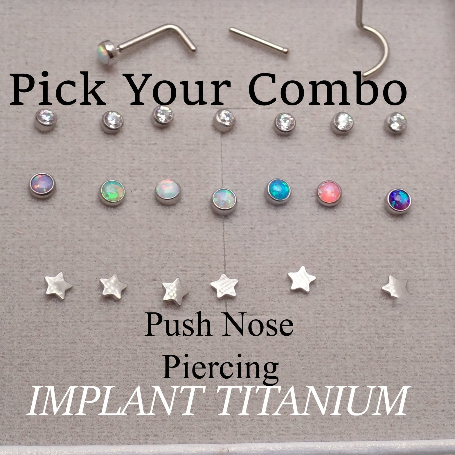 Implant Titanium Push in Threadless Nose Set ,L Bend Nose Stud ...
