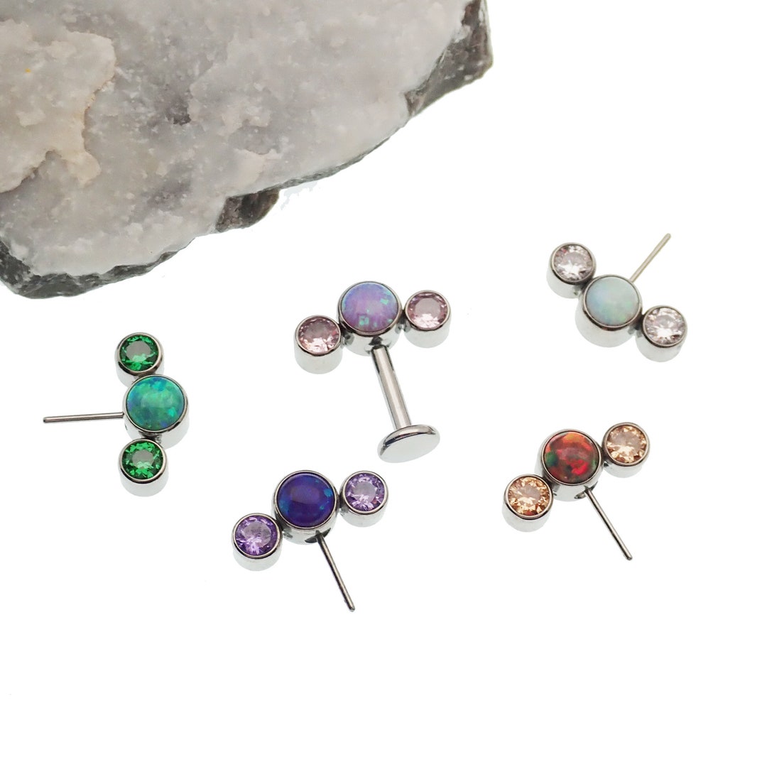 Vertical Helix Cluster Piercing, Flatback CZ & Opal Cluster Implant ...