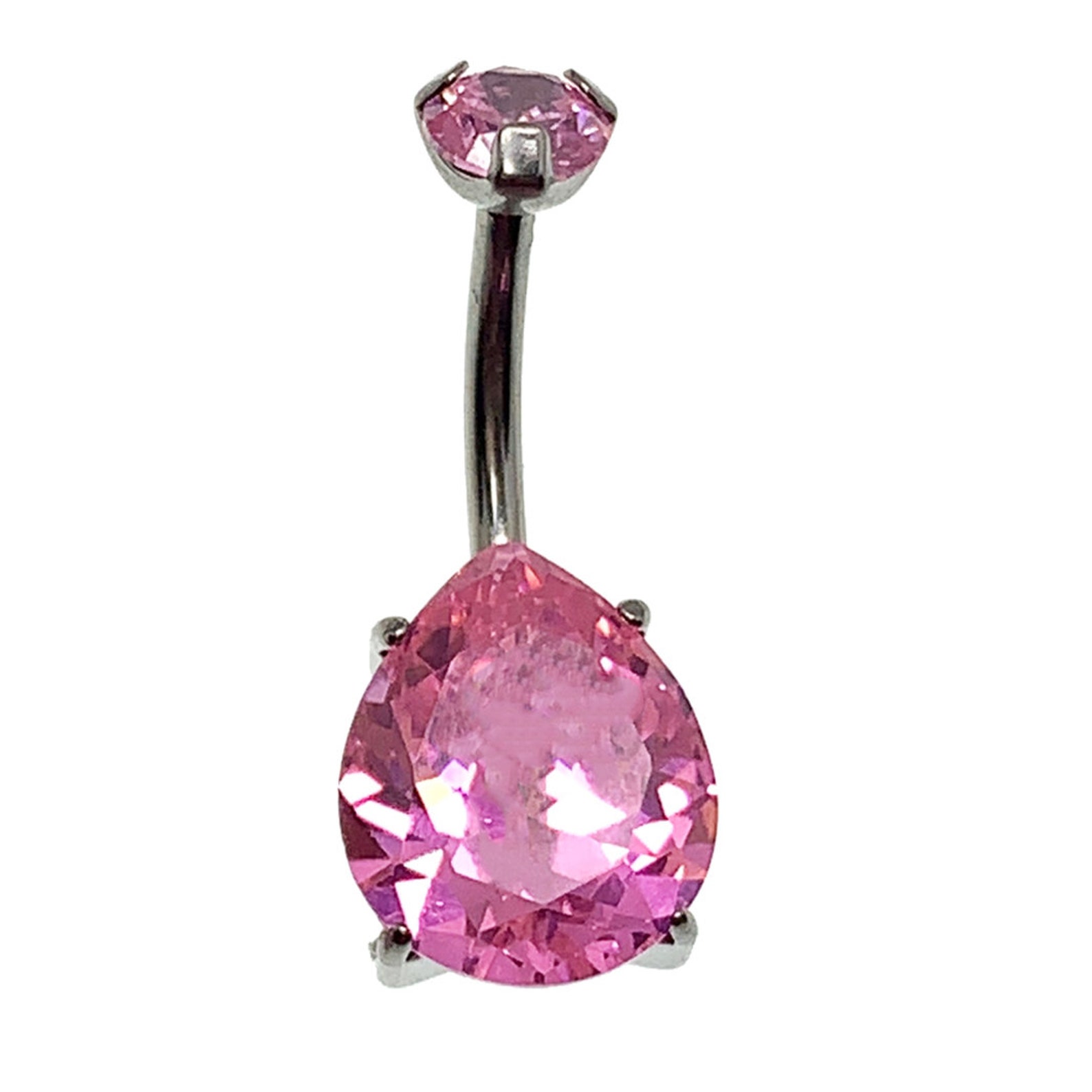 Titanium ASTM F136 Belly Ring, Sparkly Pink Pear Stone, Internally ...