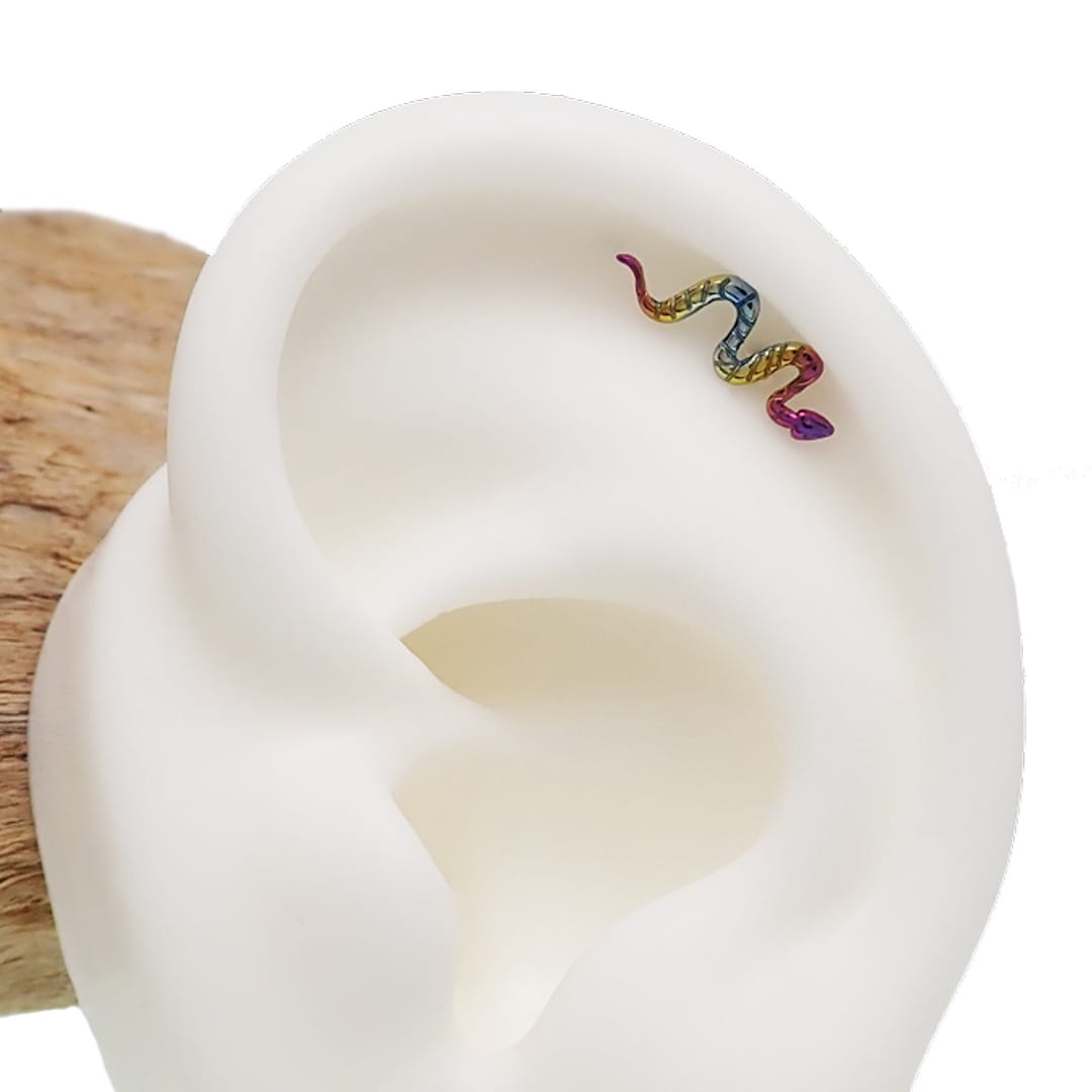 Rainbow-anodized Small Snake Implant Titanium Flatback Piercing 18g ...