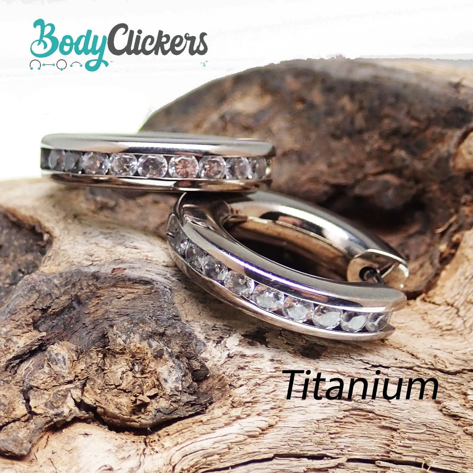 Pure Titanium & Crystal Inlaid Hinged Hoop Earrings PAIR | Etsy