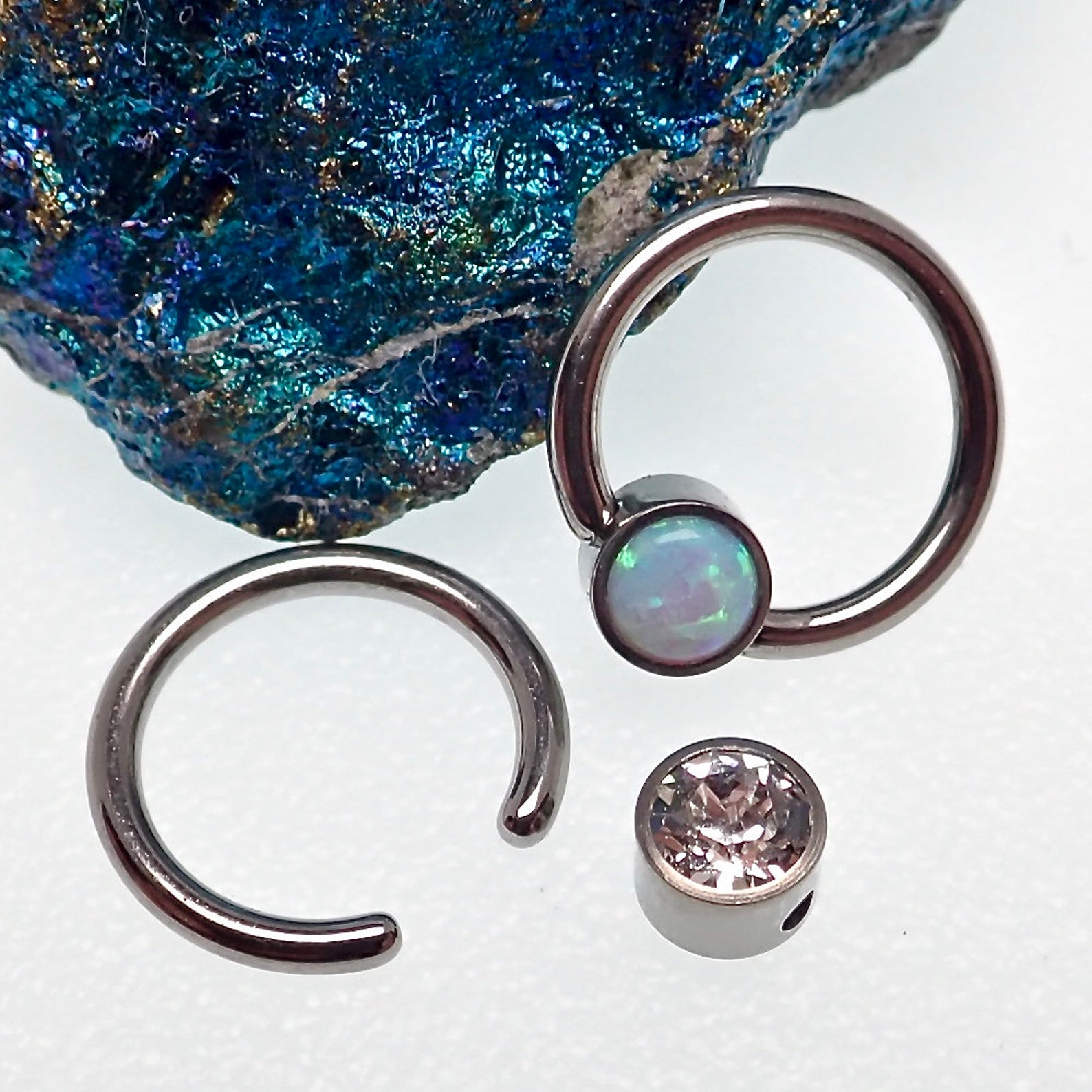 16g Titanium Cabochon Opal or Crystal Gem Stone CBR Hoop Ring | Etsy