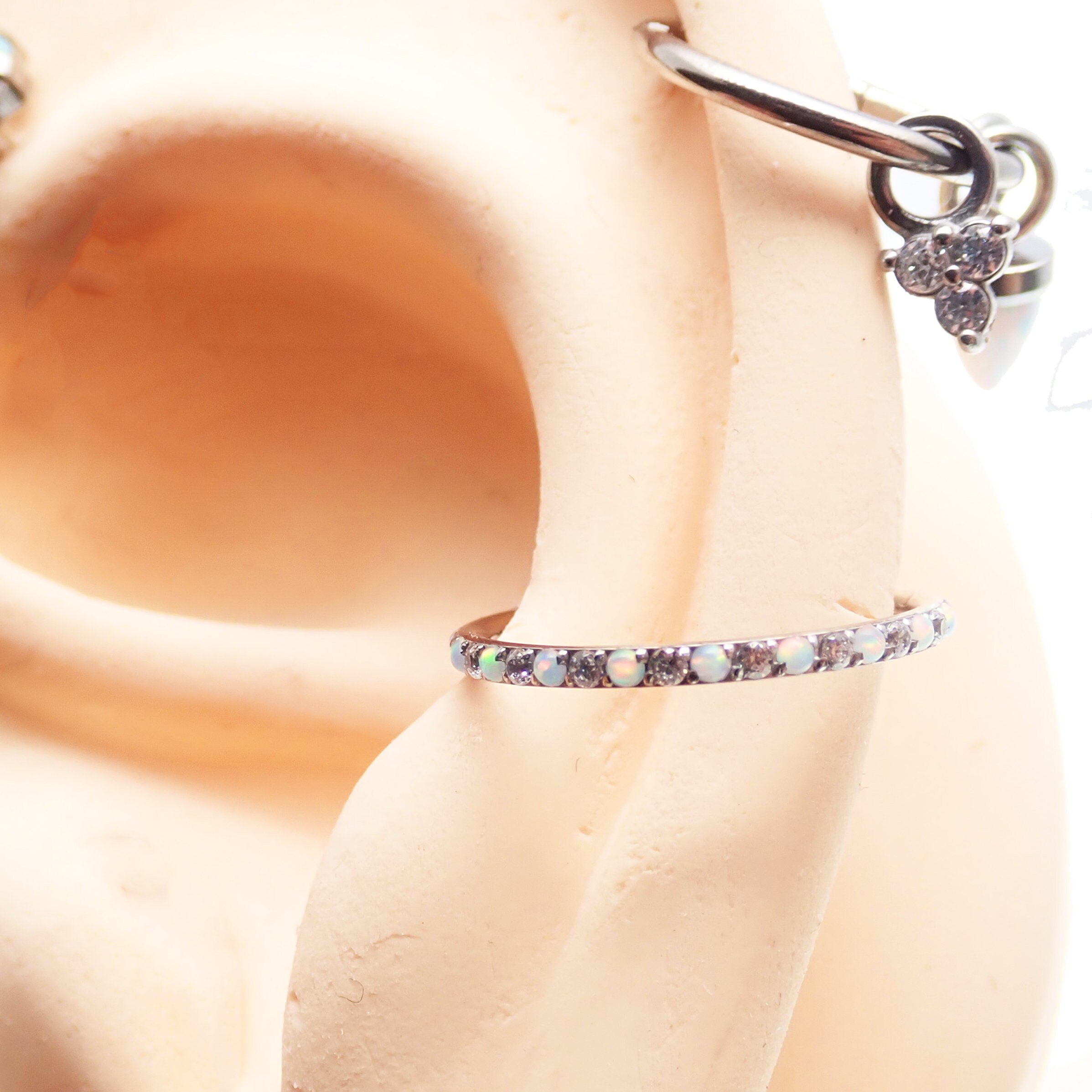 Surgical Steel Hinged Segment Ring With Inlaid Opal and - Etsy