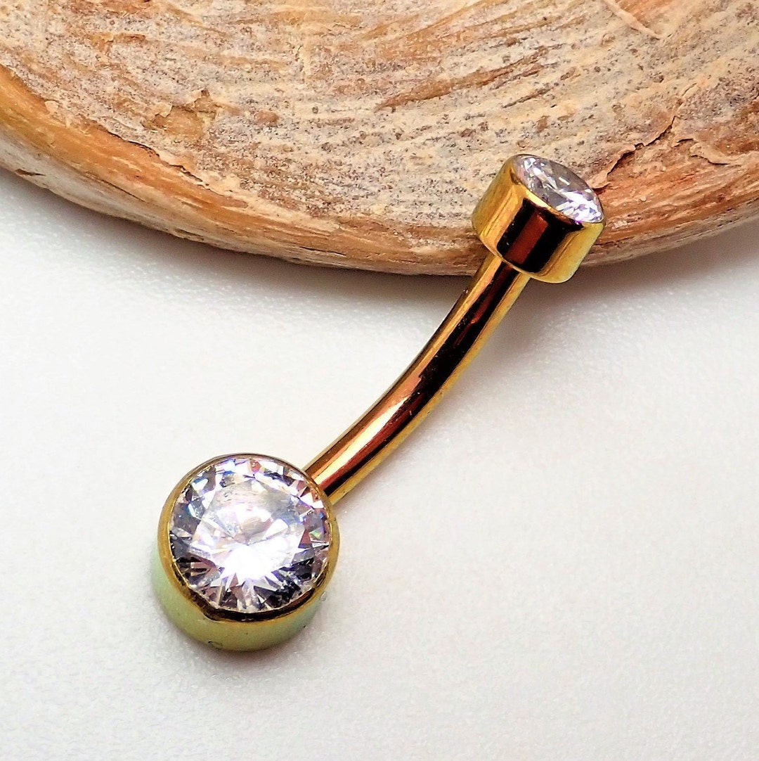 Rose Gold Titanium Belly Ring, Crystal Navel Barbell, 14g - Etsy