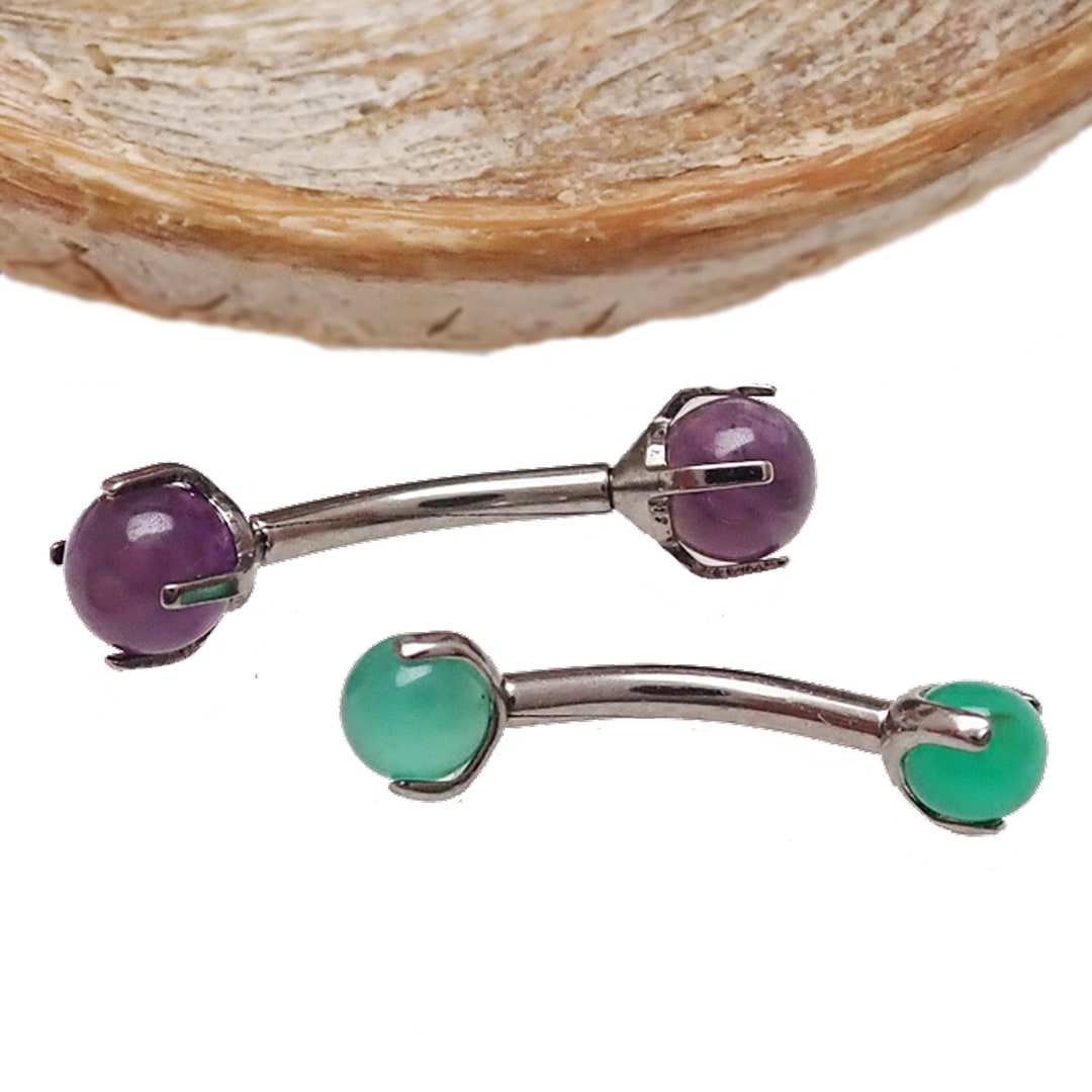 Amethyst 4mm / Jade 3mm Implant Titanium Curved Barbell 16g - Etsy