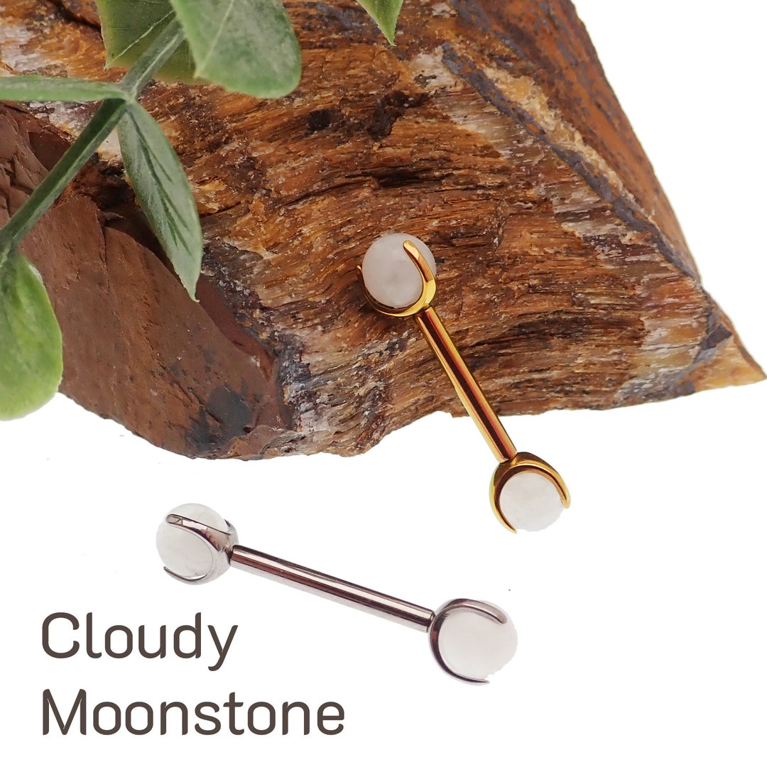 Implant Titanium Real Stone Cloudy Moonstone Nipple Jewelry- 14g, 12g ...