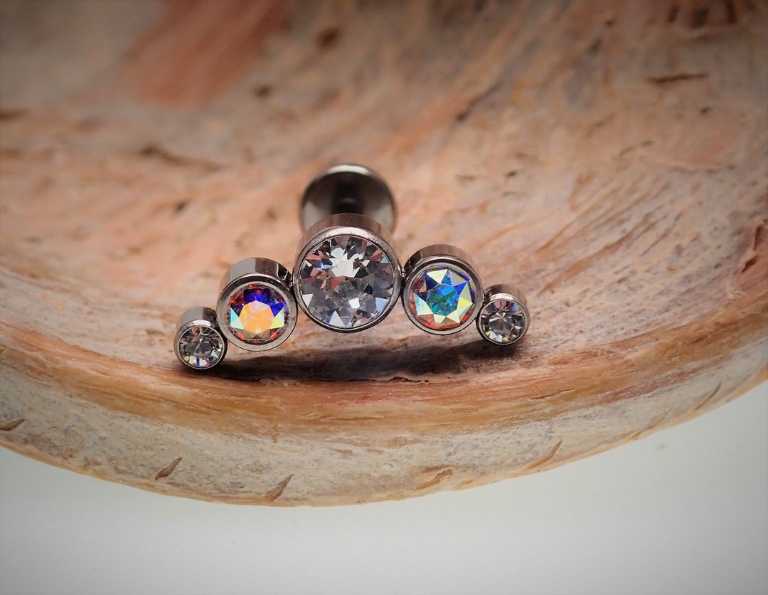 Clear & Rainbow AB CZ Cluster Implant Titanium Flatback Piercing 18g ...