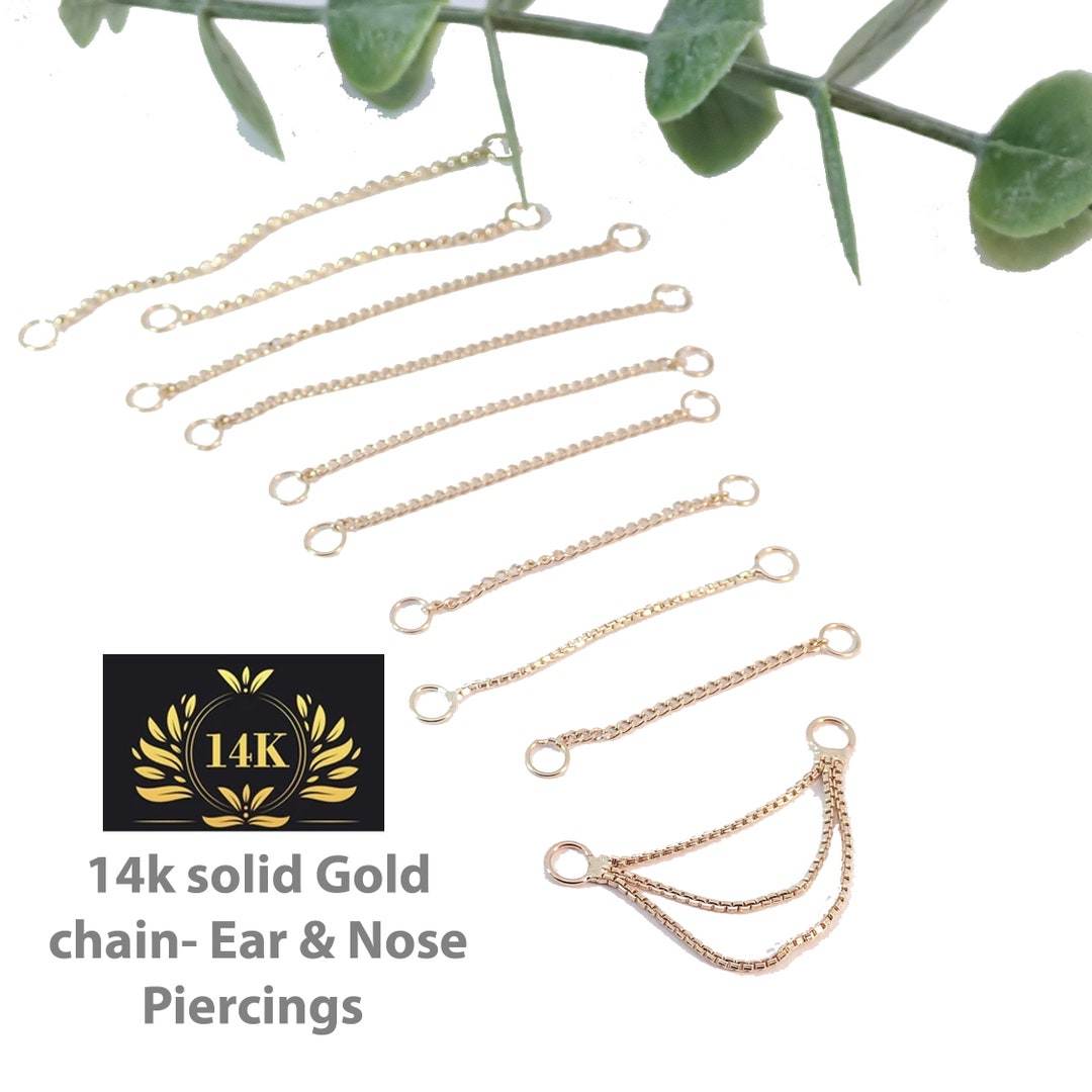 14K GOLD Chain - Nose Chain, Nostril Chain, Nasalang, Helix Chain ...