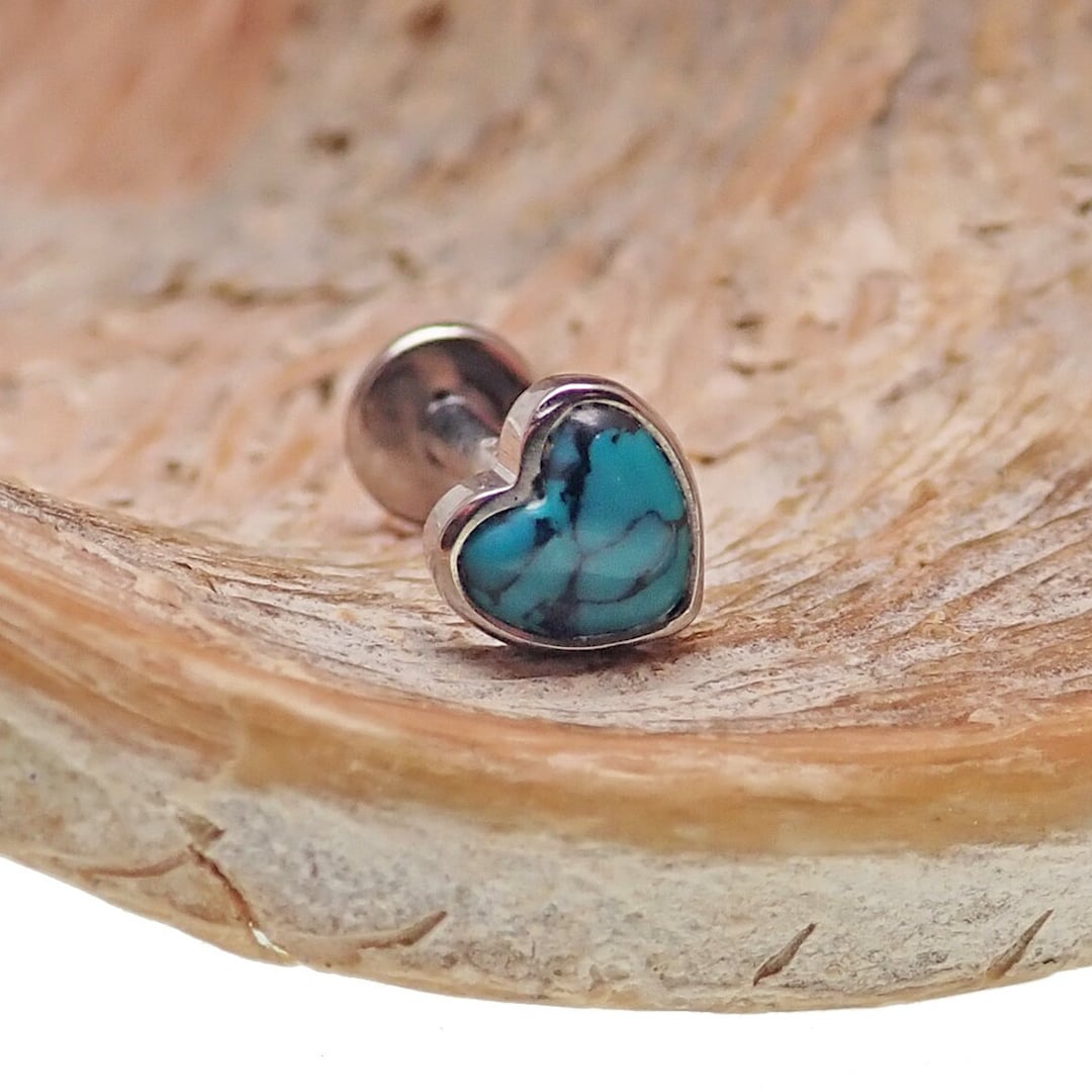 Turquoise Heart Implant Titanium Flatback Piercing 18g, 16g, 14g - Etsy