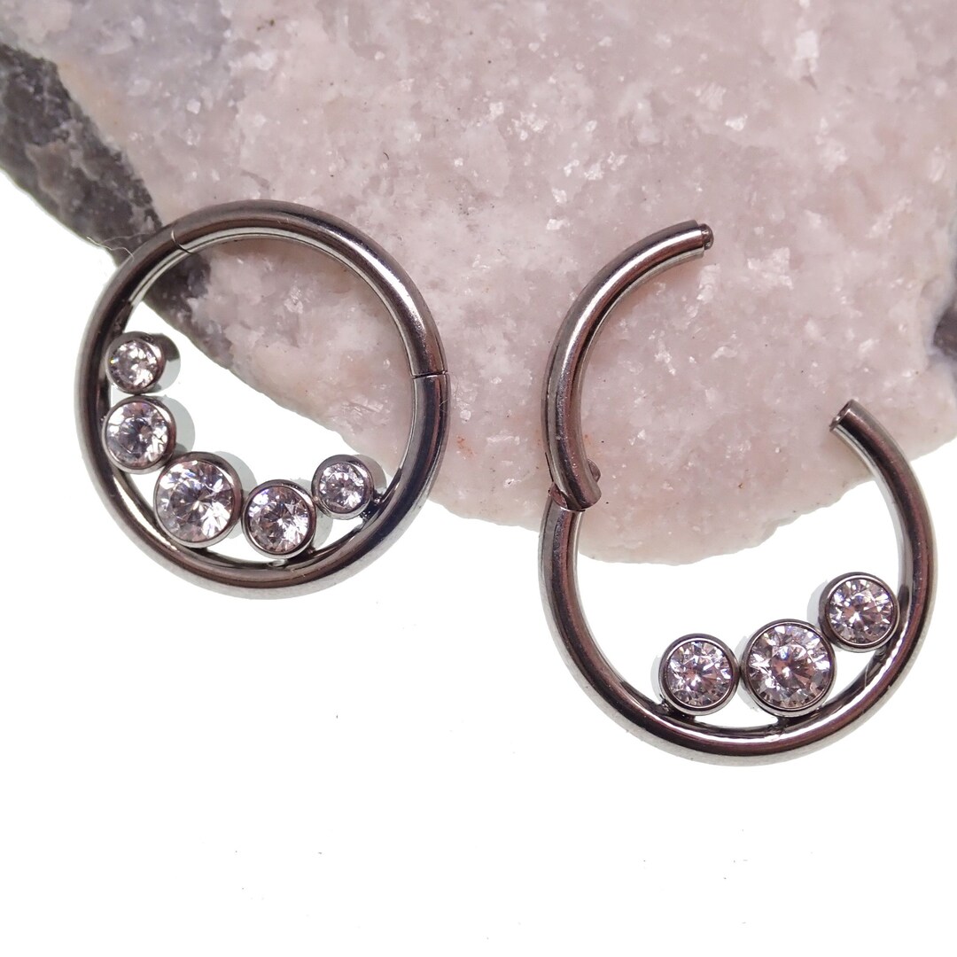 Inverted 3-stone/5-stone CZ 10mm Titanium Clicker · Septum/helix/daith ...