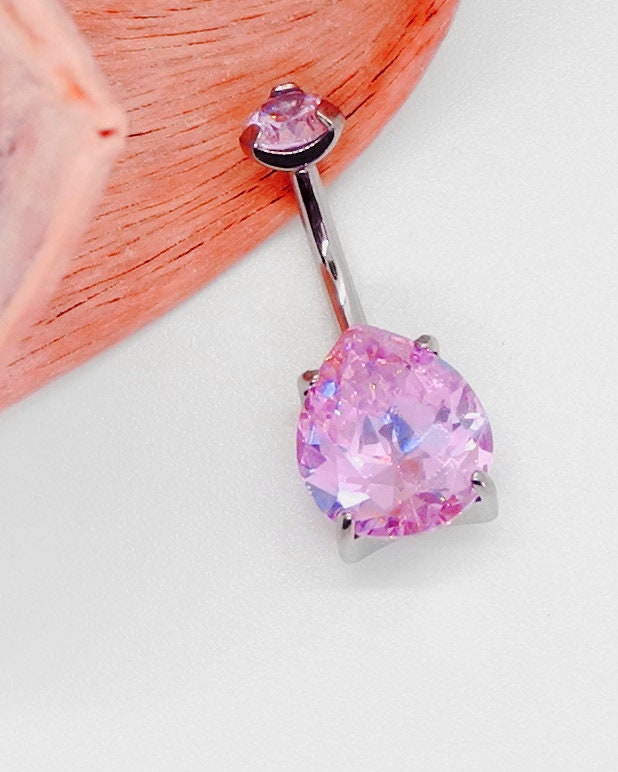 Titanium ASTM F136 Belly Ring, Sparkly Pink Pear Stone, Internally ...