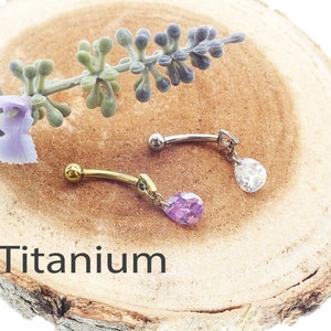 14g Implant Titanium Dangle CZ Belly Ring, VHP Bar Length 8mm, 10mm ...