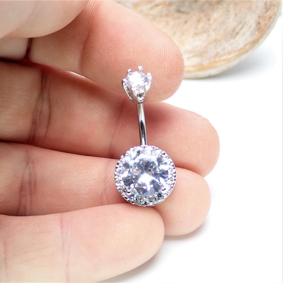 CZ Round Solitaire Belly Ring Surgical Steel Bar Stem 8mm 10mm or 12mm FREE SHIPPING Etsy Hong Kong