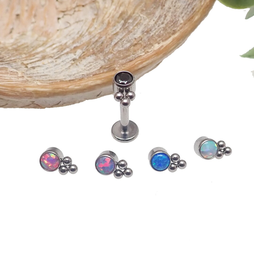 Opal Beaded Tri-cluster Implant Titanium Flatback Piercing 18g, 16g ...