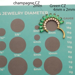 Implant Titanium Emerald and Champagne CZ Hinged Clicker Segment Hoop Ring 8mm or 10mm (daith ...