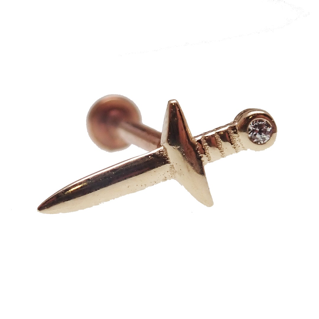 Dagger 14k Gold With Titanium Flat Back Piercing 20g, 18g, 16g, 14g ...