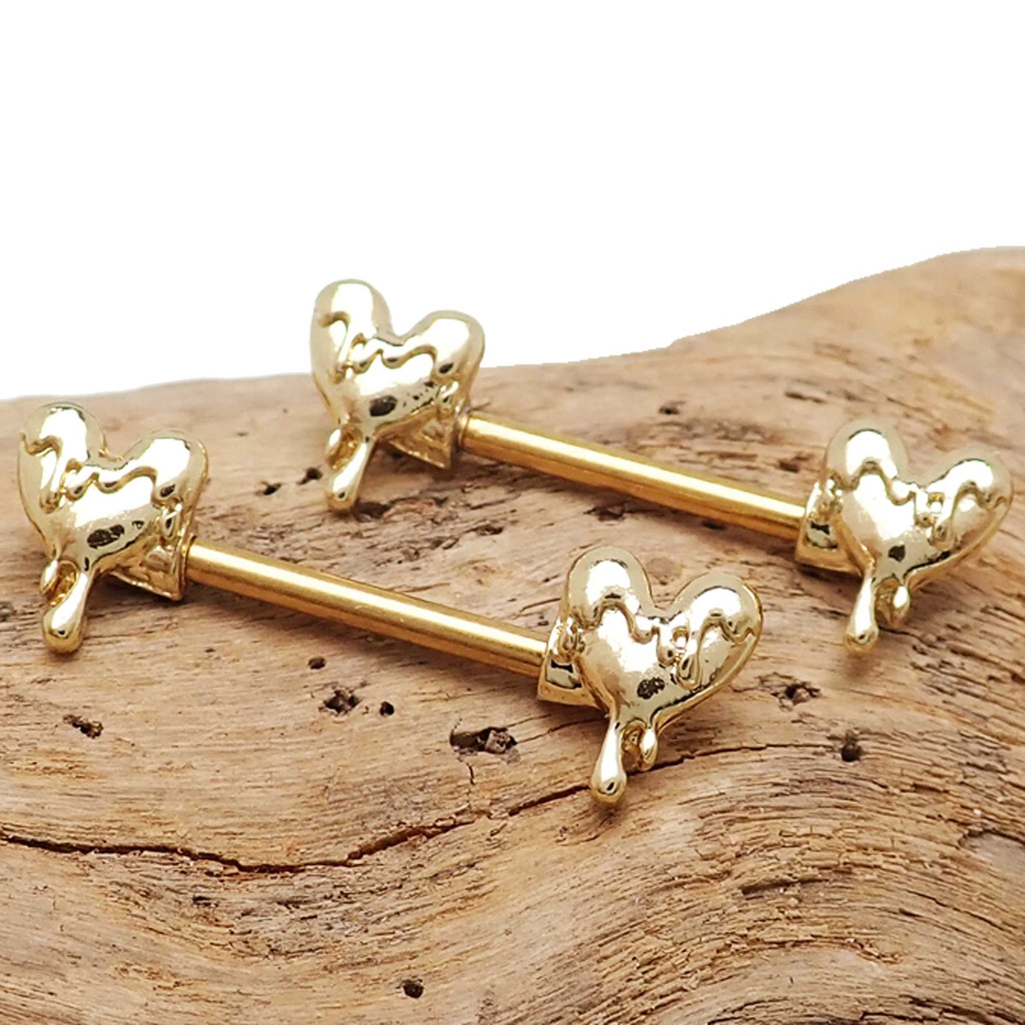 Pair of Dripping Heart Gold dipped Surgical Steel Nipple Bars 14g Etsy