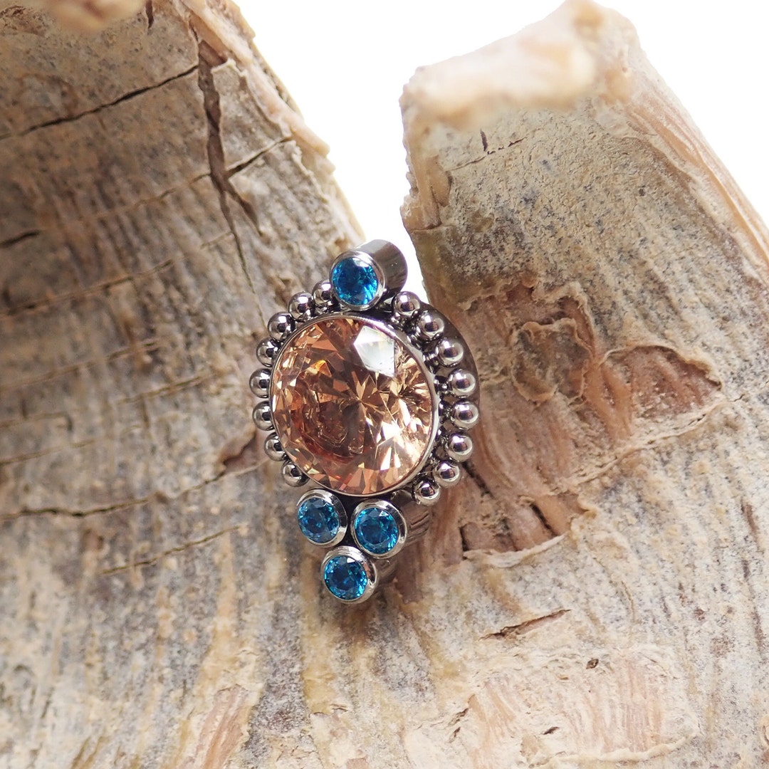 Internally Threaded Champagne & Teal CZ Beaded Cluster Flatback Piercing 18g, 16g, 14g - Etsy