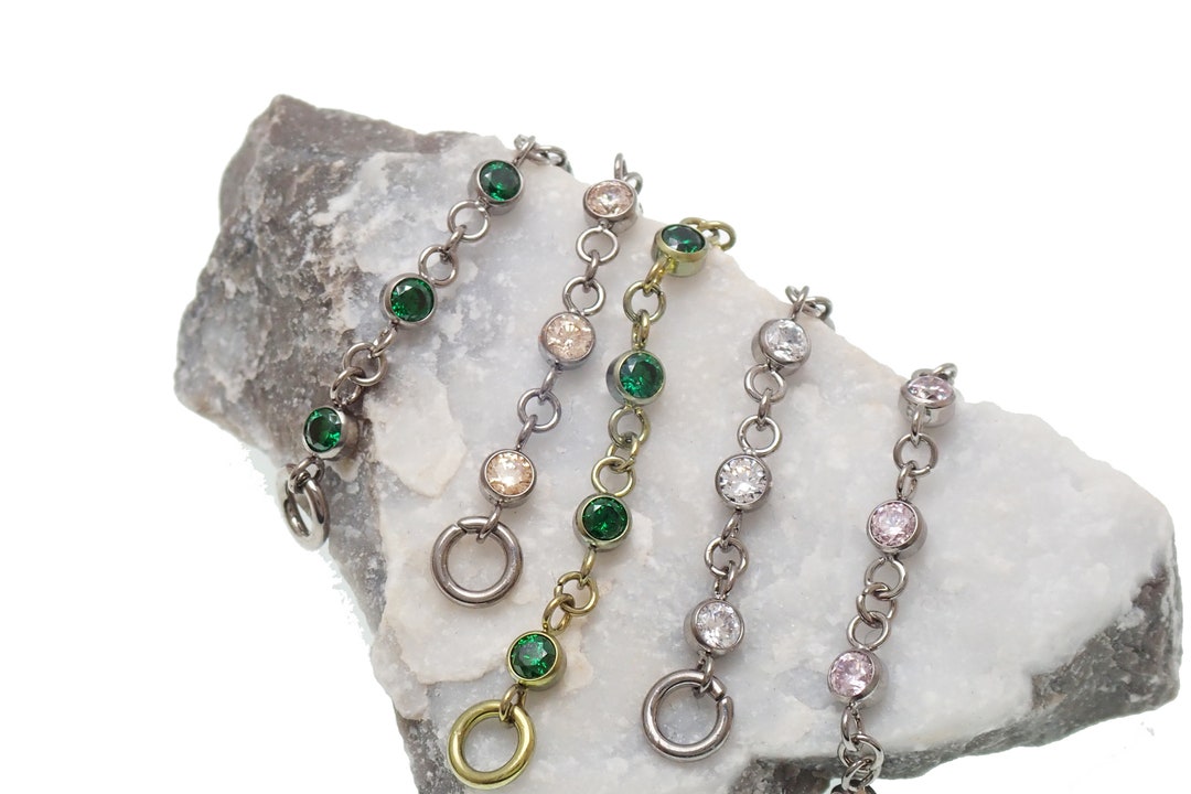 Implant Titanium CZ Chain Nipple- Nose Chain, Nostril Chain, Nasalang ...