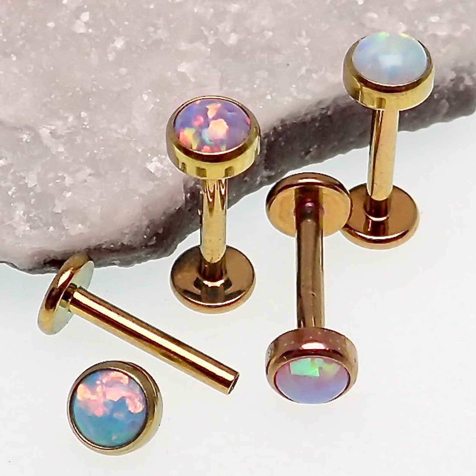 14g Rose Gold Titanium Internally Threaded Flat Opal Top Lip - Etsy