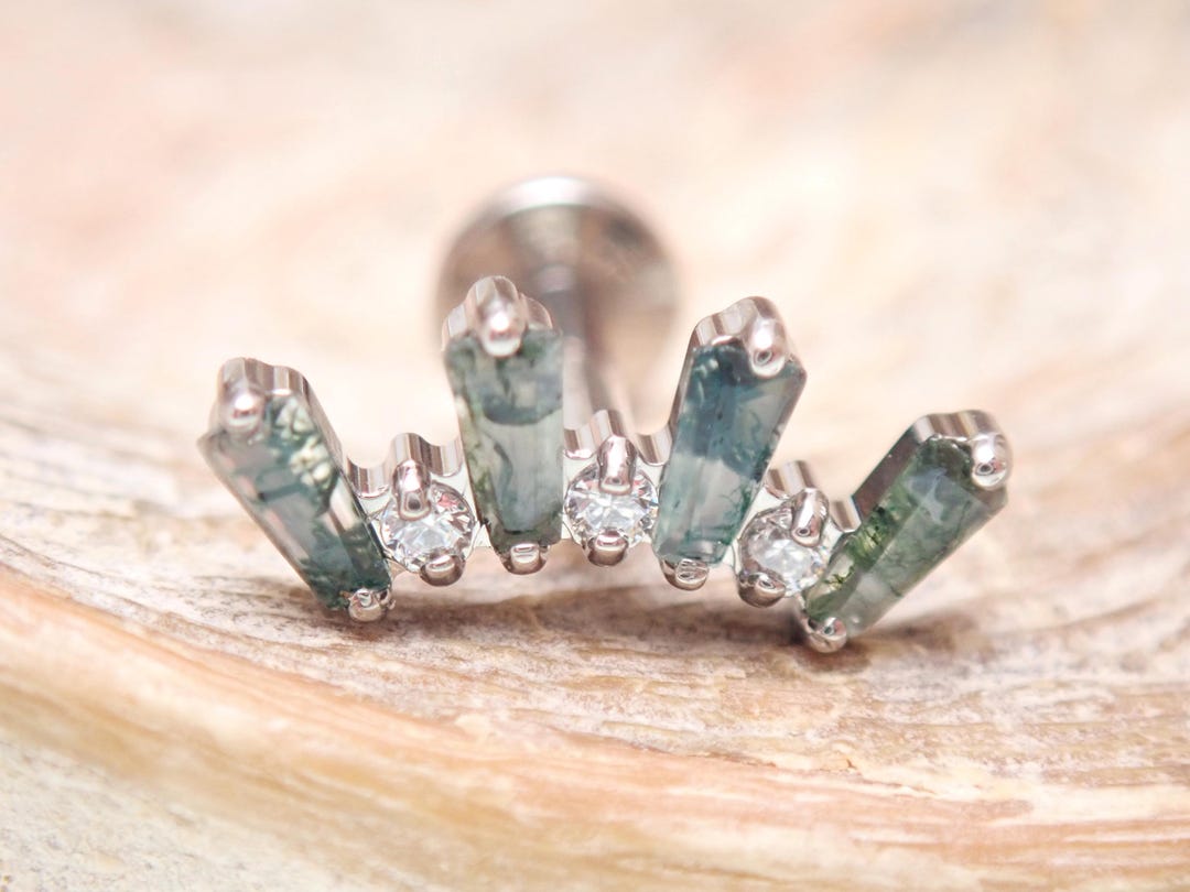 Moss Agate Arch Crown Design Implant Titanium Flatback Piercing 18g ...