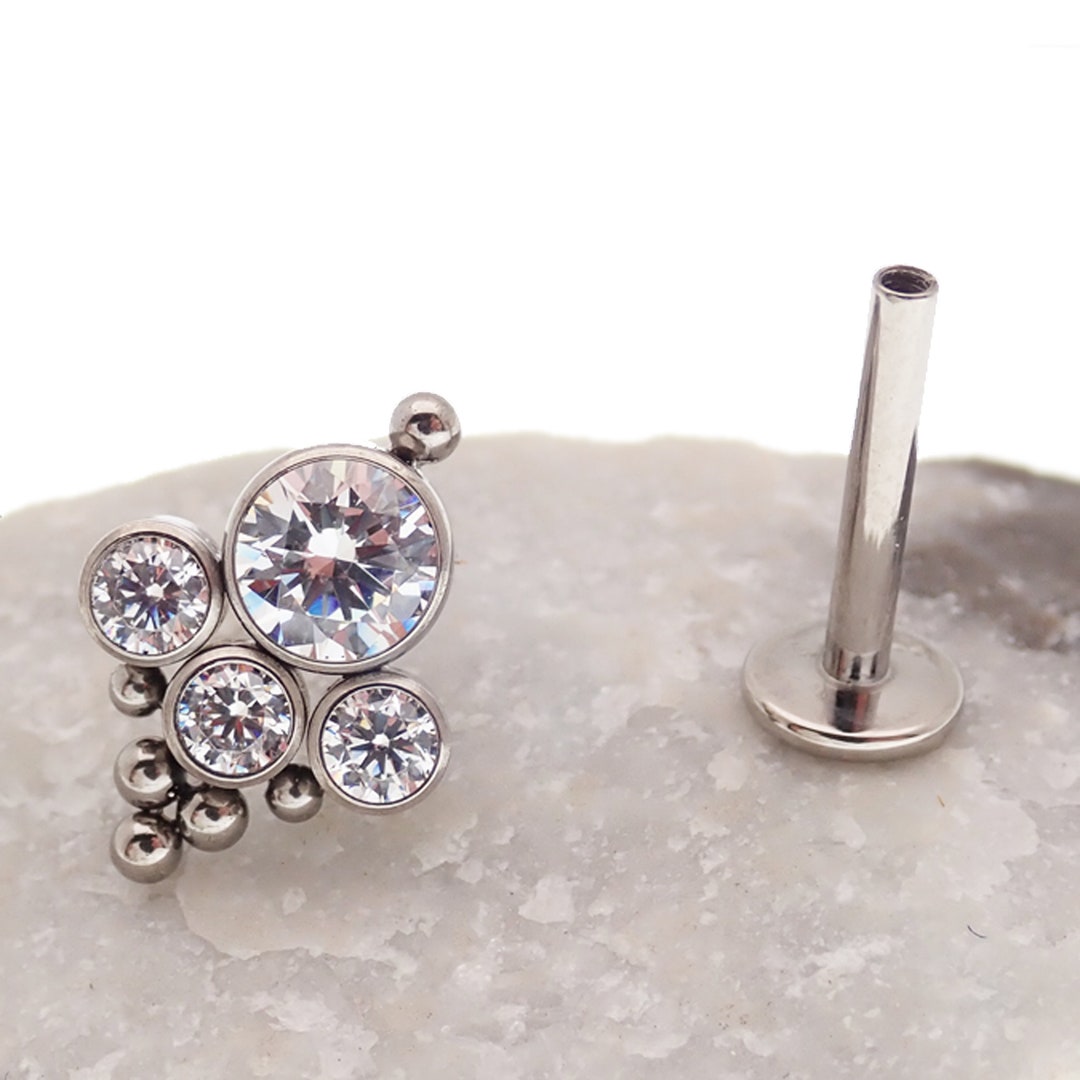 Implant Titanium CZ Cluster Push Fit Threadless Flatback Piercing 20g ...