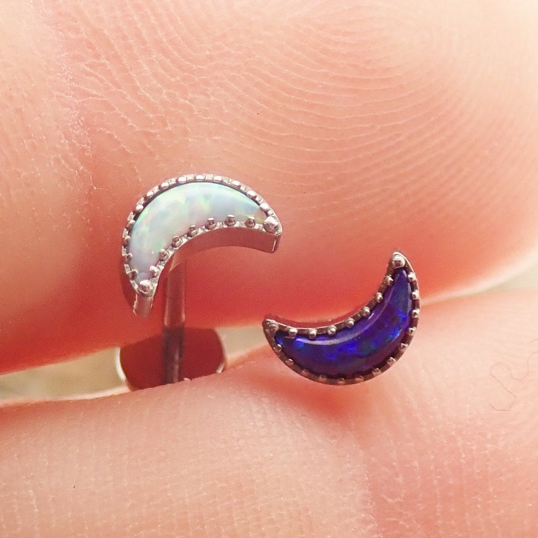 Push Fit Opal Moon Implant Titanium Threadless Flatback Piercing 20g ...