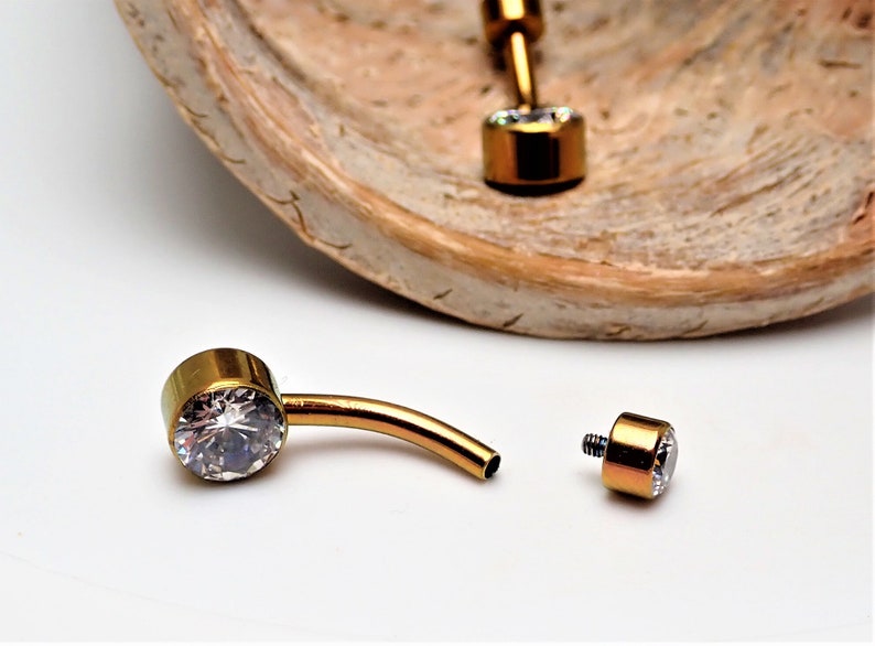 Rose Gold Titanium Belly Ring, Crystal Navel Barbell, 14g - Etsy
