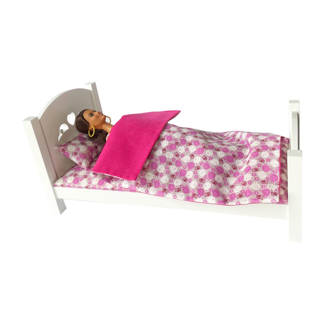 Bed Set for 12 Inch Dolls, 1:6 Scale, Pink Bedding, Miniature Doll ...