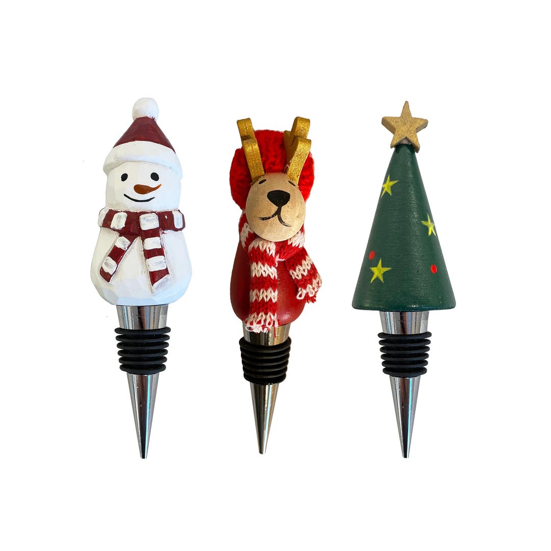 Hand-carved Wooden Christmas Wine Stoppers, Set of 3 - Etsy