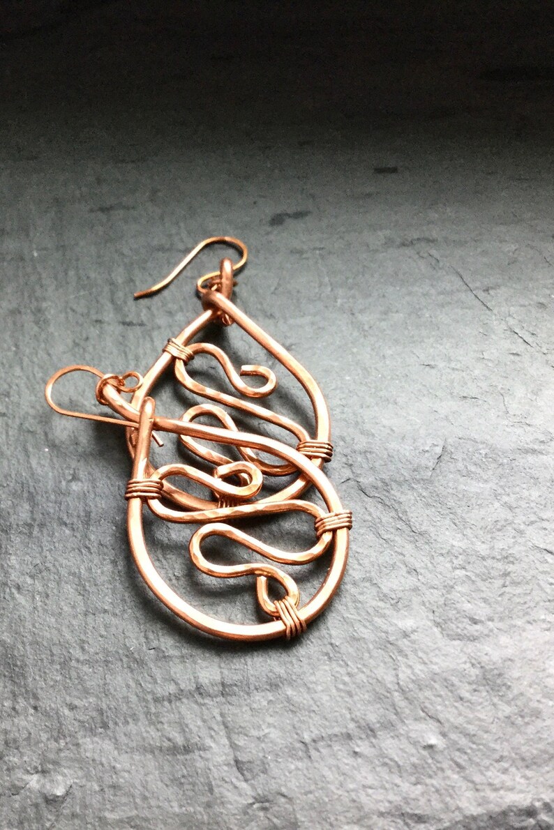 Copper Wire Wrapped Teardrop Dangle Earrings, Boho Chic Earrings, Cool ...