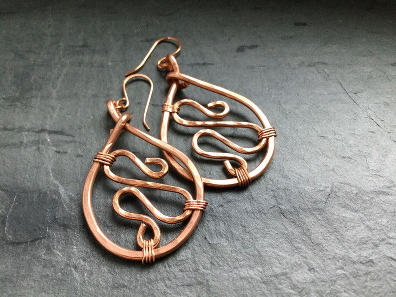 Copper Wire Wrapped Teardrop Dangle Earrings, Boho Chic Earrings, Cool ...