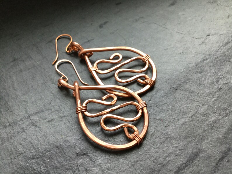 Copper Wire Wrapped Teardrop Dangle Earrings, Boho Chic Earrings, Cool ...