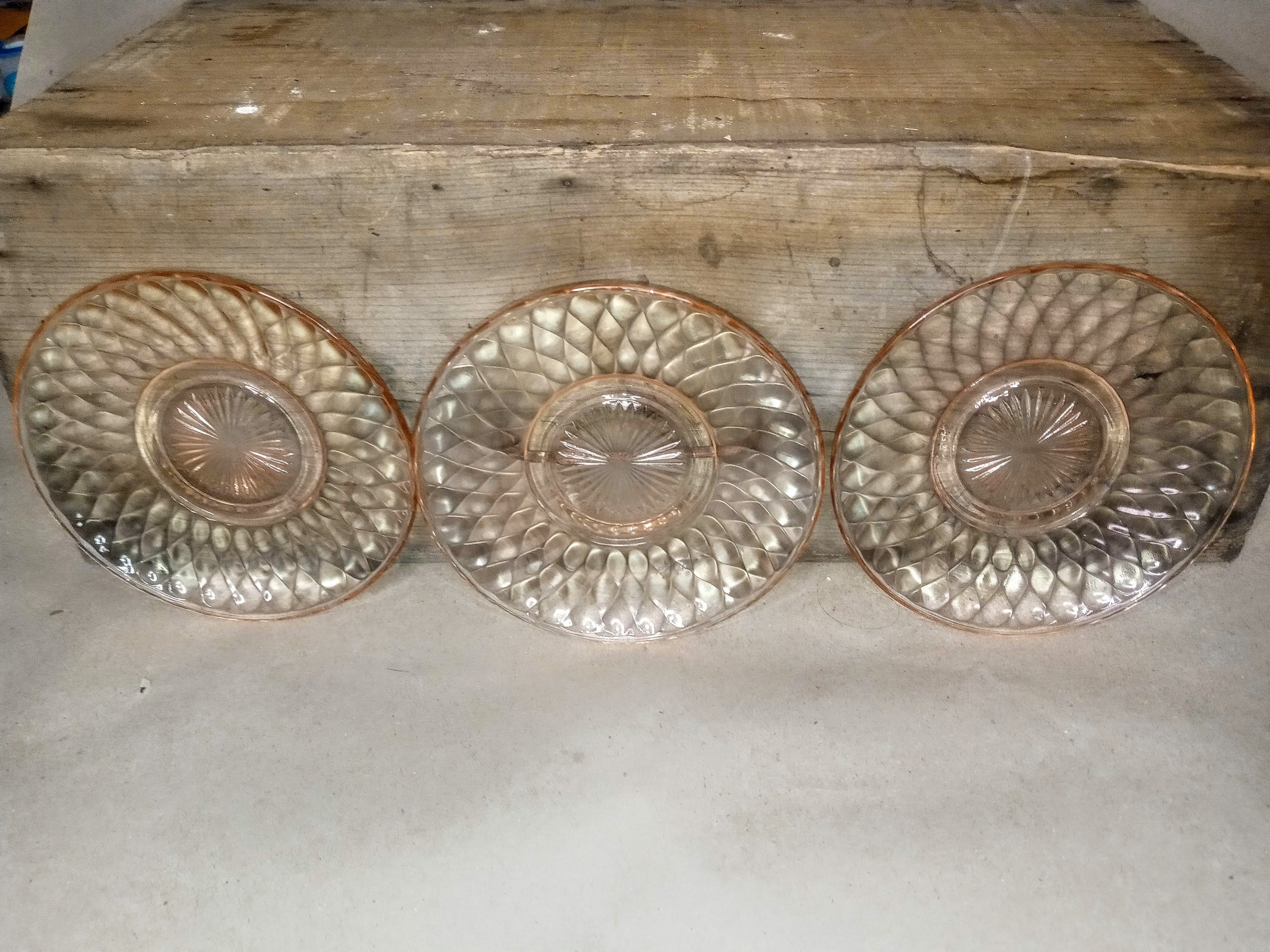 Pink Cherry Blossom Depression Glass Saucers 3