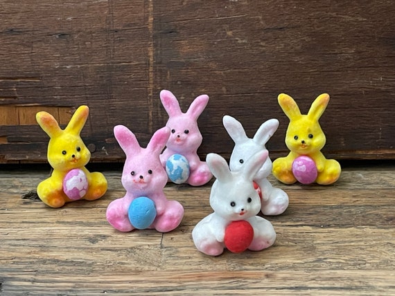 Vintage Flocked Miniature Peeps Holding Jelly Beans Bunnies | Etsy